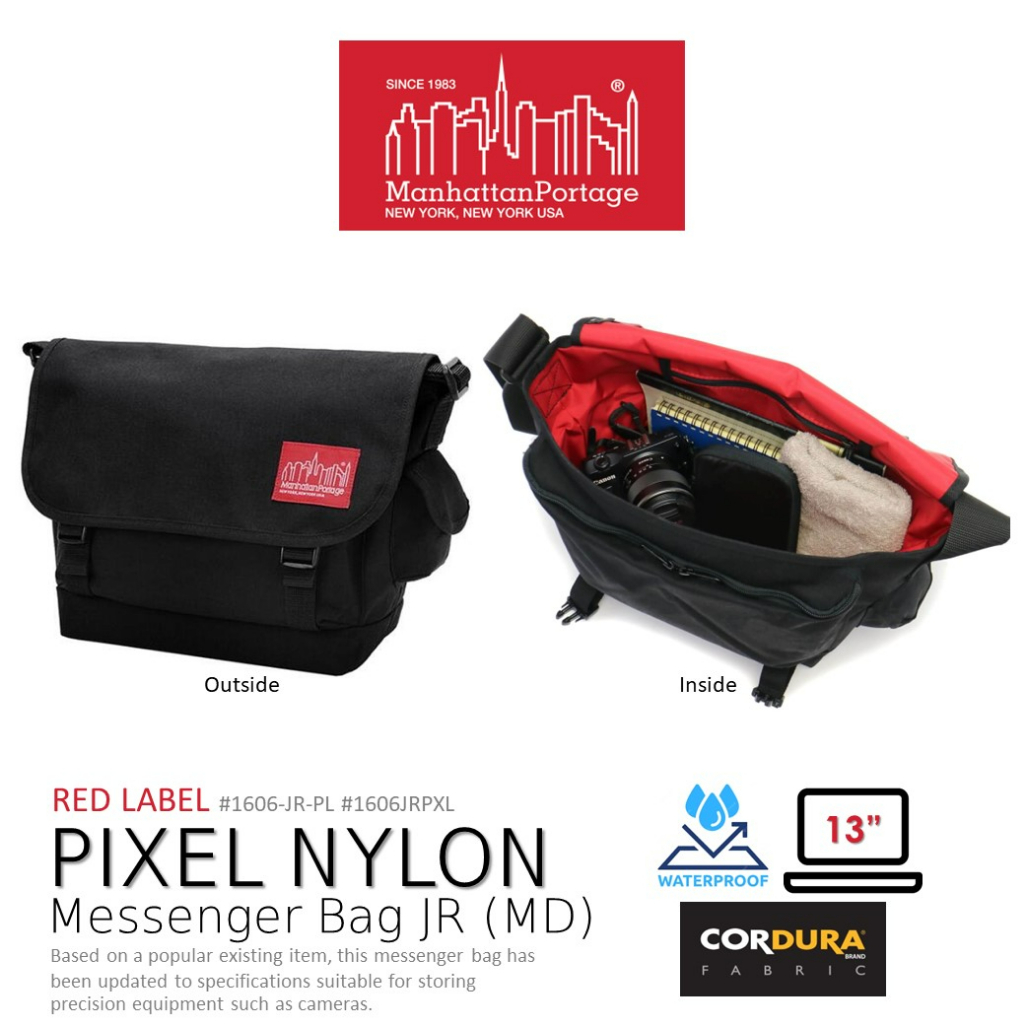 Manhattan Portage RED LABEL Nylon Messenger Bag JR MD - Black (1606-JR ...