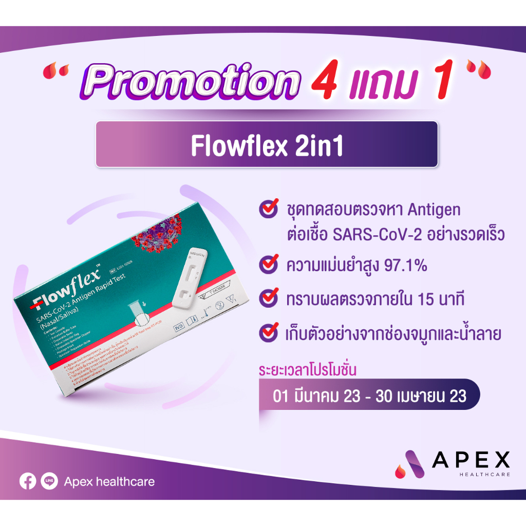 FLOWFLEX โฟลร์เฟลค ทูอินวัน โควิด-19 (ชุดตรวจ ATK Flowflex 2in1 ...