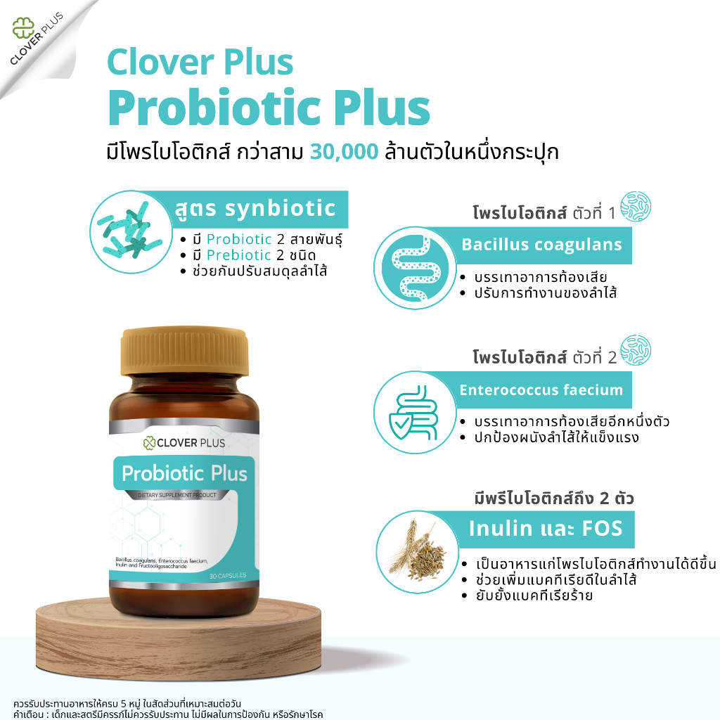 ใหม่ Clover Plus Probiotic Plus โพรไบโอติกส์ พลัส 1กระปุก (อาหารเสริม ...