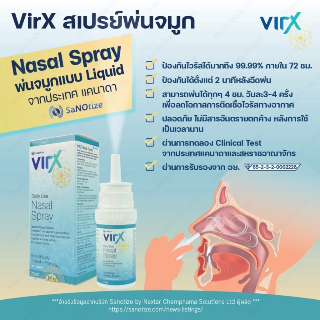 สเปรย์พ่นจมูก Virx Nasal Spray สำหรับป้องกันและกำจัดเชื้อไวรัสทางโพรง ...