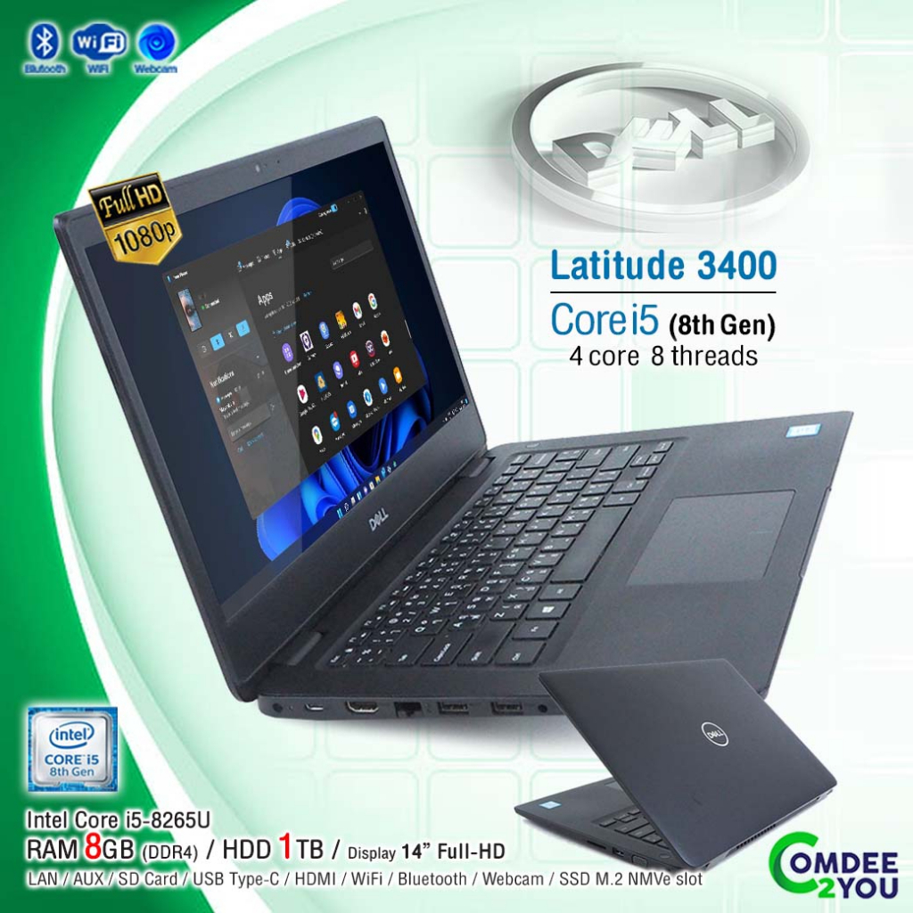 โน๊ตบุ๊ค DELL Latitude 3400 Core i5 Gen8 RAM 8GB HDD 1TB Wifi Bluetooth ...
