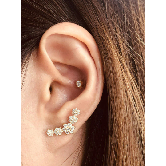 PiercingRoomByJay Flower Piercing (5 Flower gems ) Flat Back เงินแท้ ...