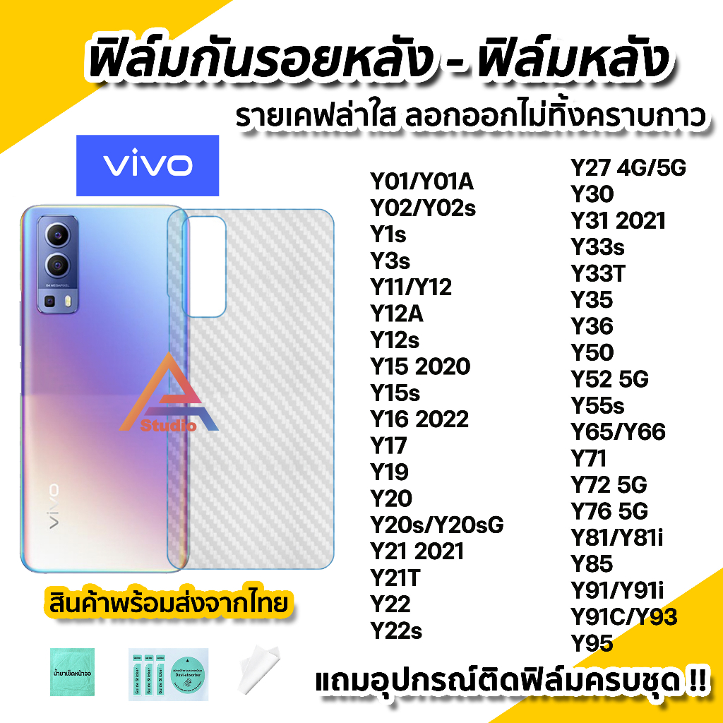 ฟิล์มกันรอย เคฟล่า ฟิล์มหลัง สำหรับ VIVO Y02 Y3s Y12s Y15 Y16 Y20 Y21T Y22 Y22s Y30 Y33s Y33T ...