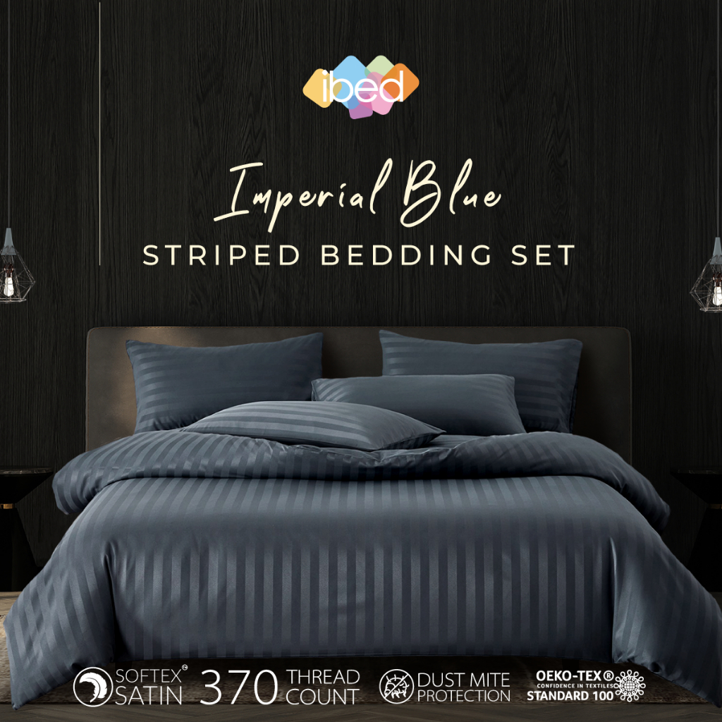 ibed ชุดผ้าปูที่นอน Softex Satin (ลายริ้ว) Imperial Blue 3.5 ฟุต5 ฟุต6 ...
