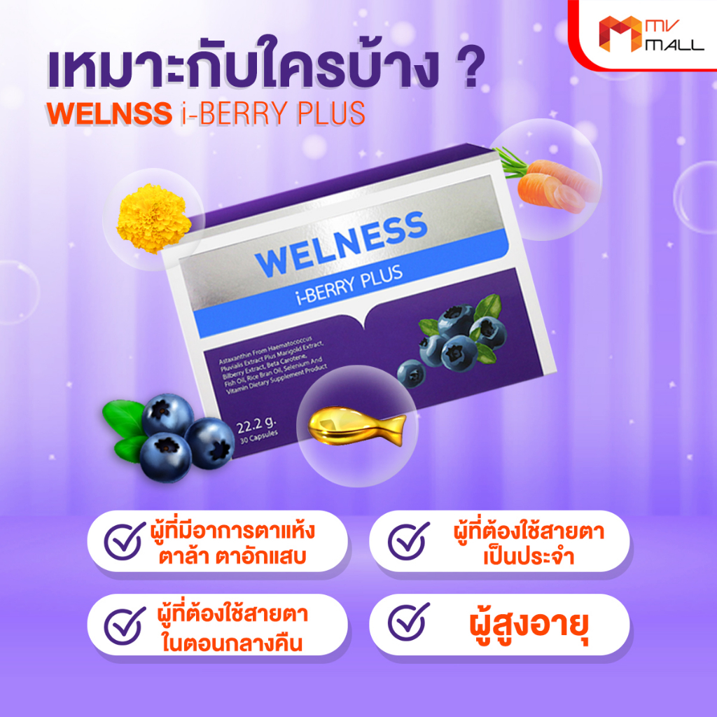 3 กล่อง Welness i-berry Plus ผลิตภัณฑ์เสริมอาหารบำรุงดวงตา ระบบประสาท ...