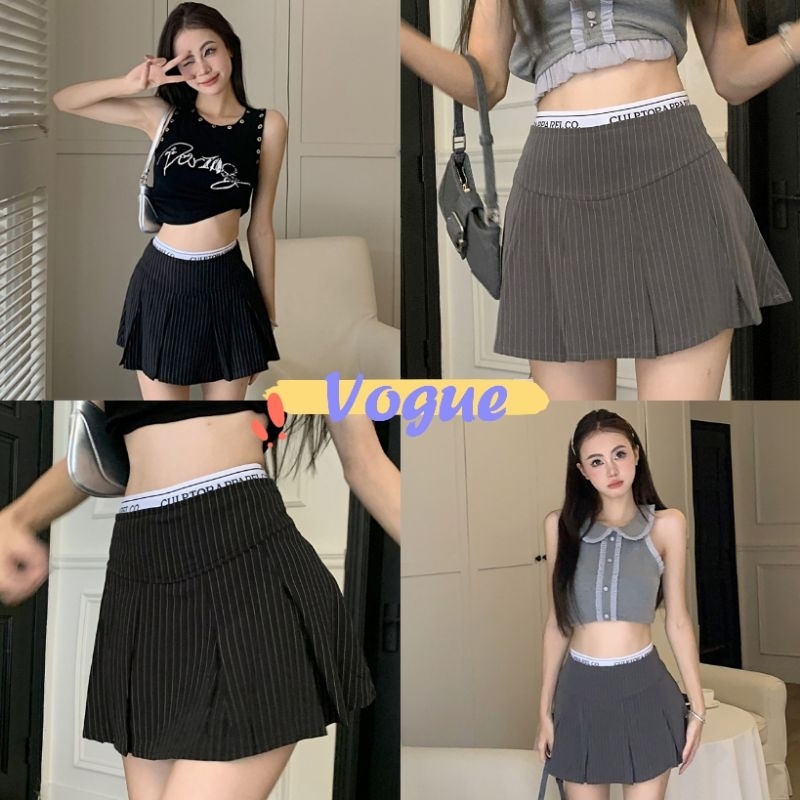 Vogueพร้อมส่ง กระโปรงกางเกงเทนนิส ลายทางเอวยืด SMLXLใส่ง่าย Y2K ...