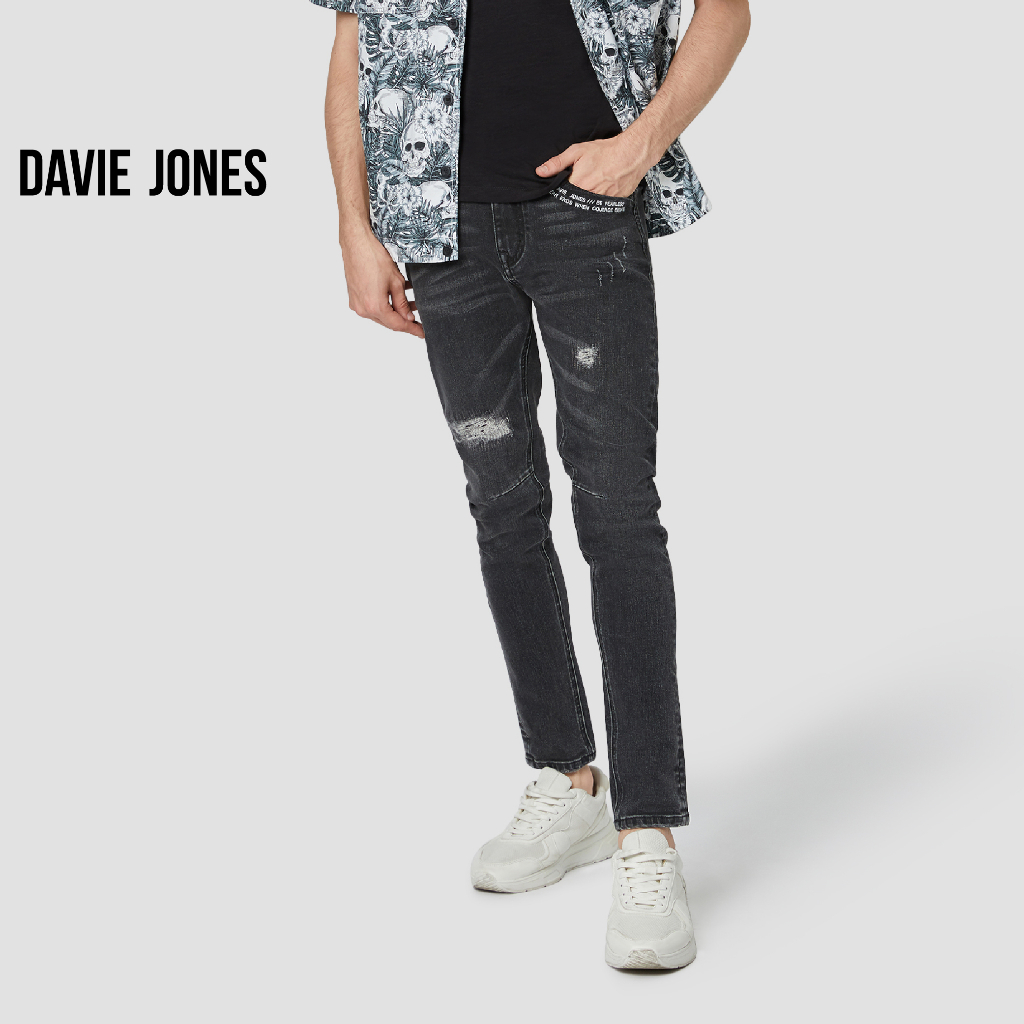 DAVIE JONES กางเกงยีนส์ ผู้ชาย ทรงเทเปอร์ สกินนี่ สีดำ สีกรม Tapered ...