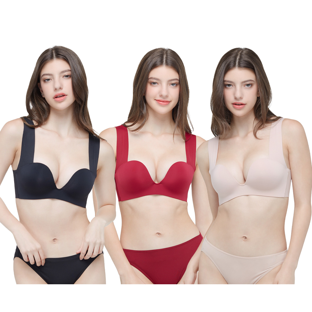 Wacoal Smart Size Go Girls วาโก้ S M L Bra set 3 ชิ้น รุ่น WB3Y27 สีเบจ แดง ดำ - wacoal - ThaiPick