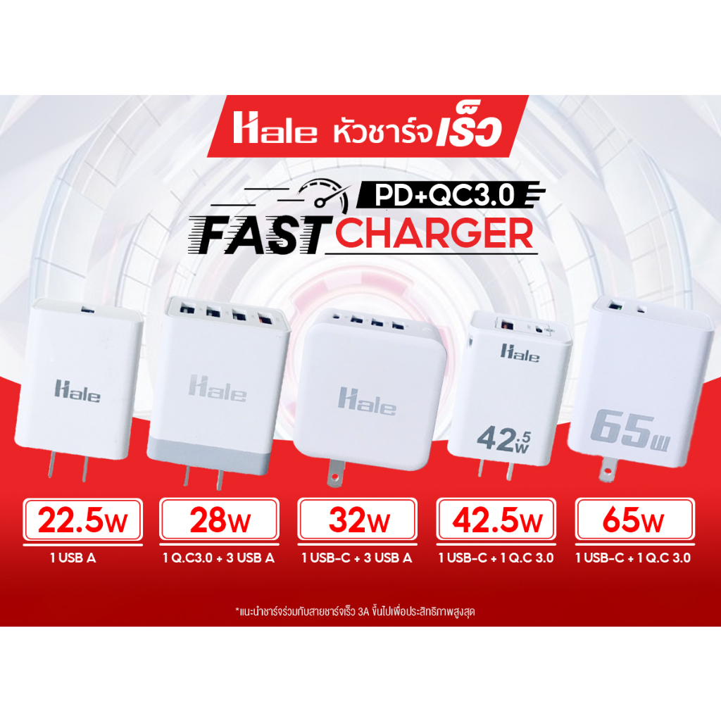 Hale หัวชาร์จ ปลั๊กชาร์จเร็ว 22-65W มีแบบ USB 1 ช่อง 4 ช่อง และ PD13 ช่อง adapter ชาร์จมือถือ ...