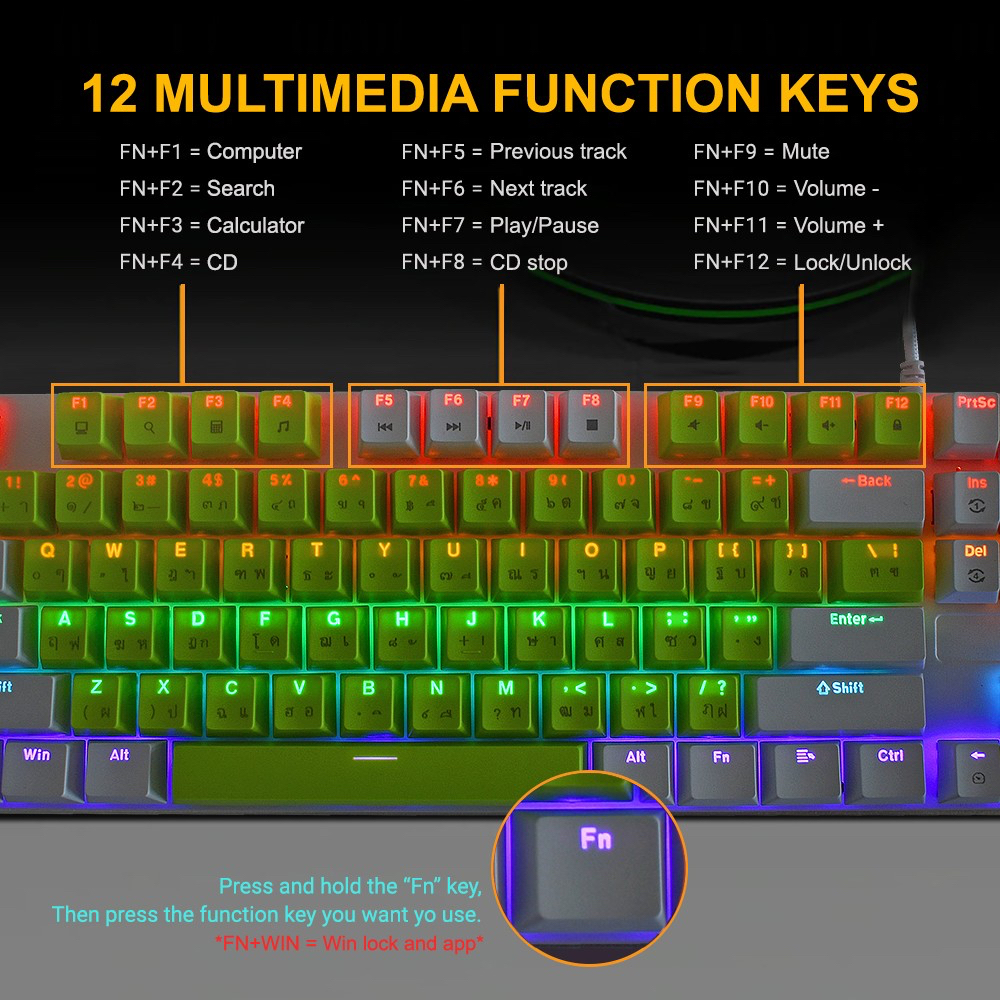 แท้100 OKER K425 GAMING KEYBOARD MIXED BACKLIT Blue switch คีย์บอร์ด ...