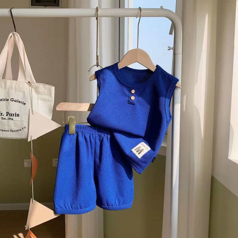 Babyonline(Y188)I2 ชุดเซ็ตเสื้อกล้ามเด็กแขนเว้ากางเกงขาสั้นลายอักษรM ...