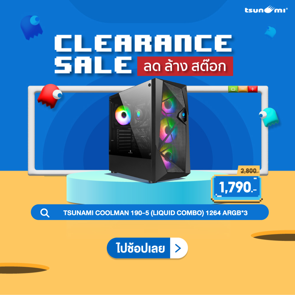 (ลด ล้าง สต๊อก) เคสคอมพิวเตอร์ Tsunami Coolman 190-5 (Liquid Combo) 1264 ARGB3 CM-120 Tempered ...