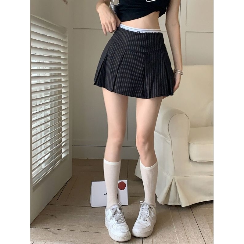 Vogueพร้อมส่ง กระโปรงกางเกงเทนนิส ลายทางเอวยืด SMLXLใส่ง่าย Y2K ...