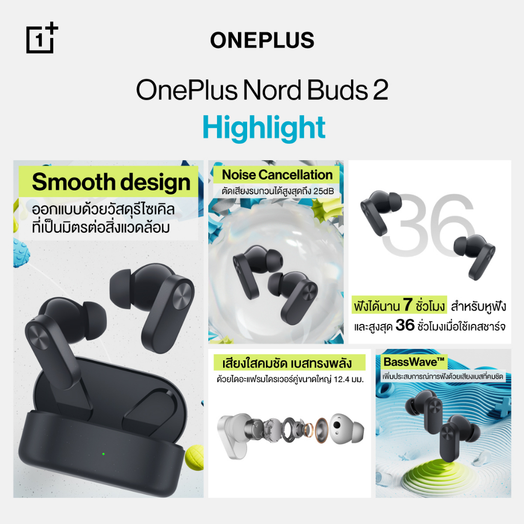 New OnePlus Nord Buds 2 หูฟังไร้สาย TWS เบสแน่น Noise Cancellation ...