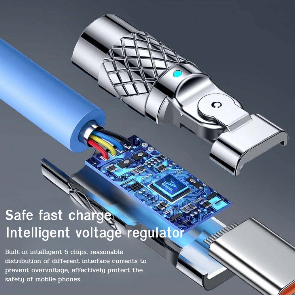 สายชาร์จ หมุนได้ 180องศา ชาร์จเร็ว 120W 6A เคเบิลเล่นเกม สําหรับ iPhone USB Type-C Android ...