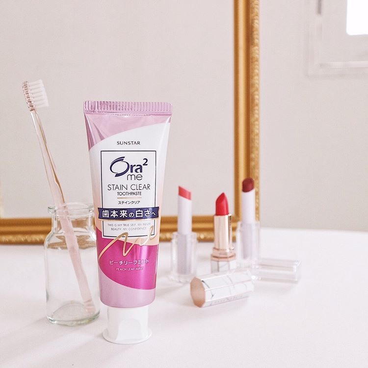 Ora2 Me Stain Clear Mild Peach Leaf Mint Toothpaste 140 G. โอราทู มี สเ ...