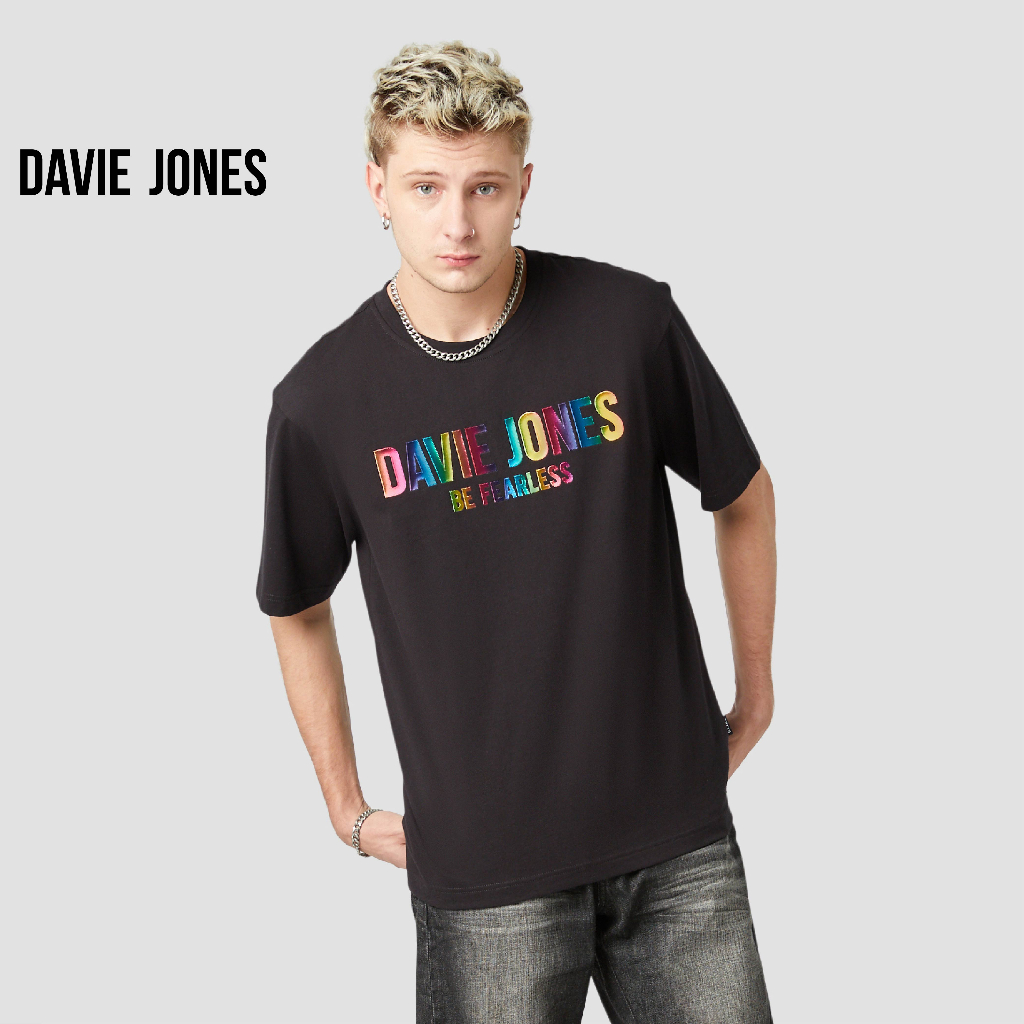 DAVIE JONES เสื้อยืดโอเวอร์ไซส์ พิมพ์ลาย สีขาว สีดำ Logo Print Oversize ...