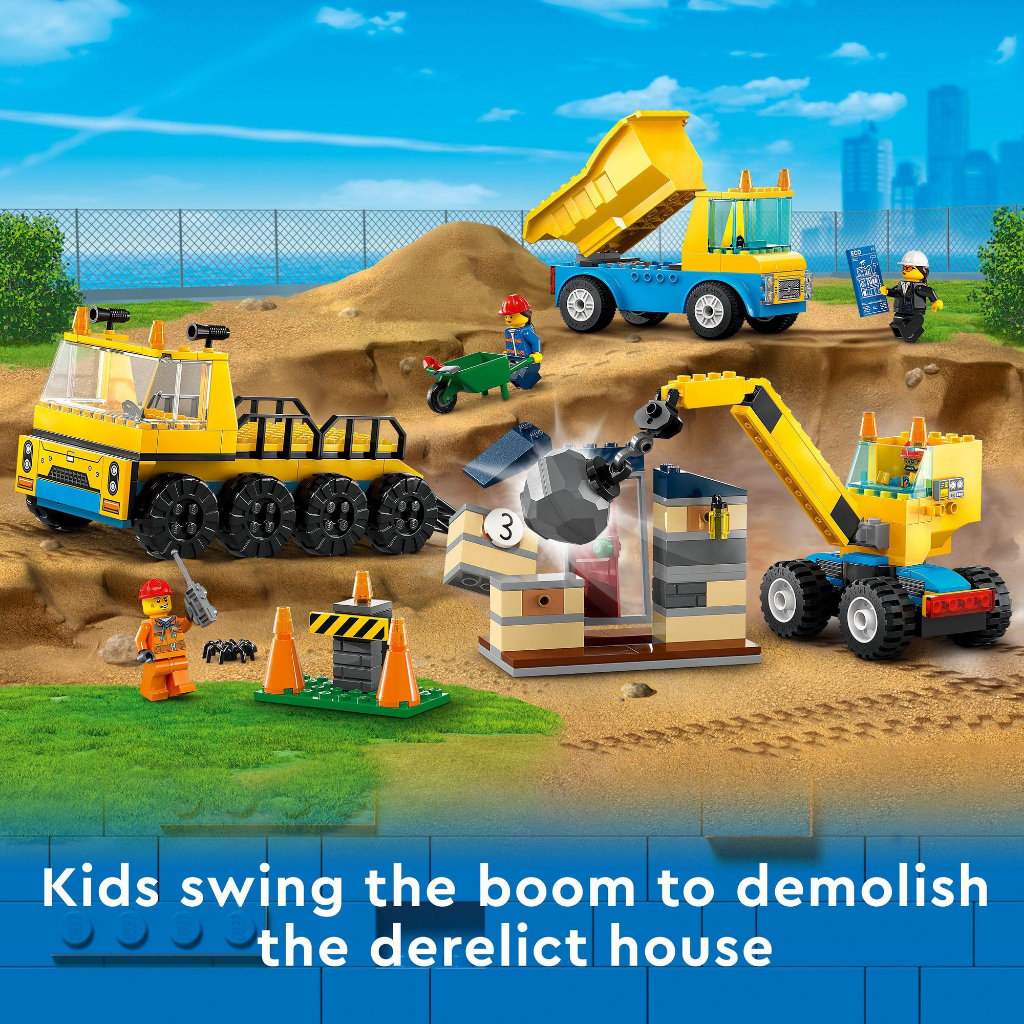 LEGO City 60391 Construction Trucks and Wrecking Ball Crane (235 Pieces ...