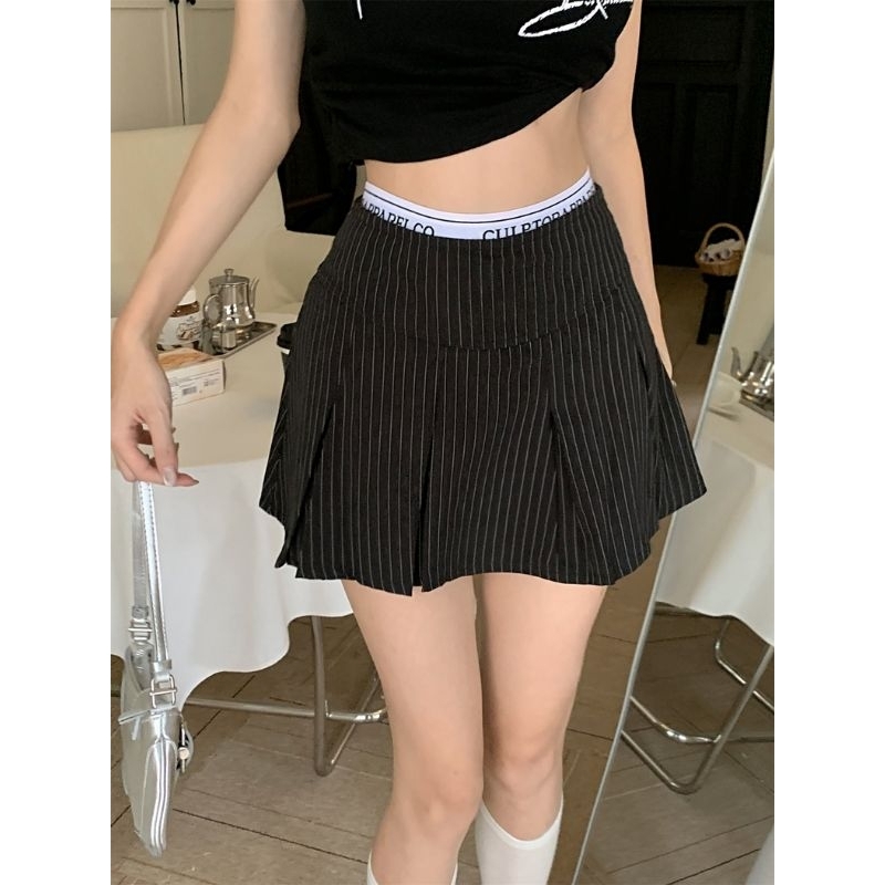 Vogueพร้อมส่ง กระโปรงกางเกงเทนนิส ลายทางเอวยืด SMLXLใส่ง่าย Y2K ...