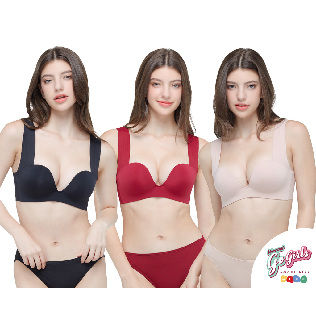 Wacoal Smart Size Go Girls วาโก้ S M L Bra set 3 ชิ้น รุ่น WB3Y27 สีเบจ แดง ดำ - wacoal - ThaiPick
