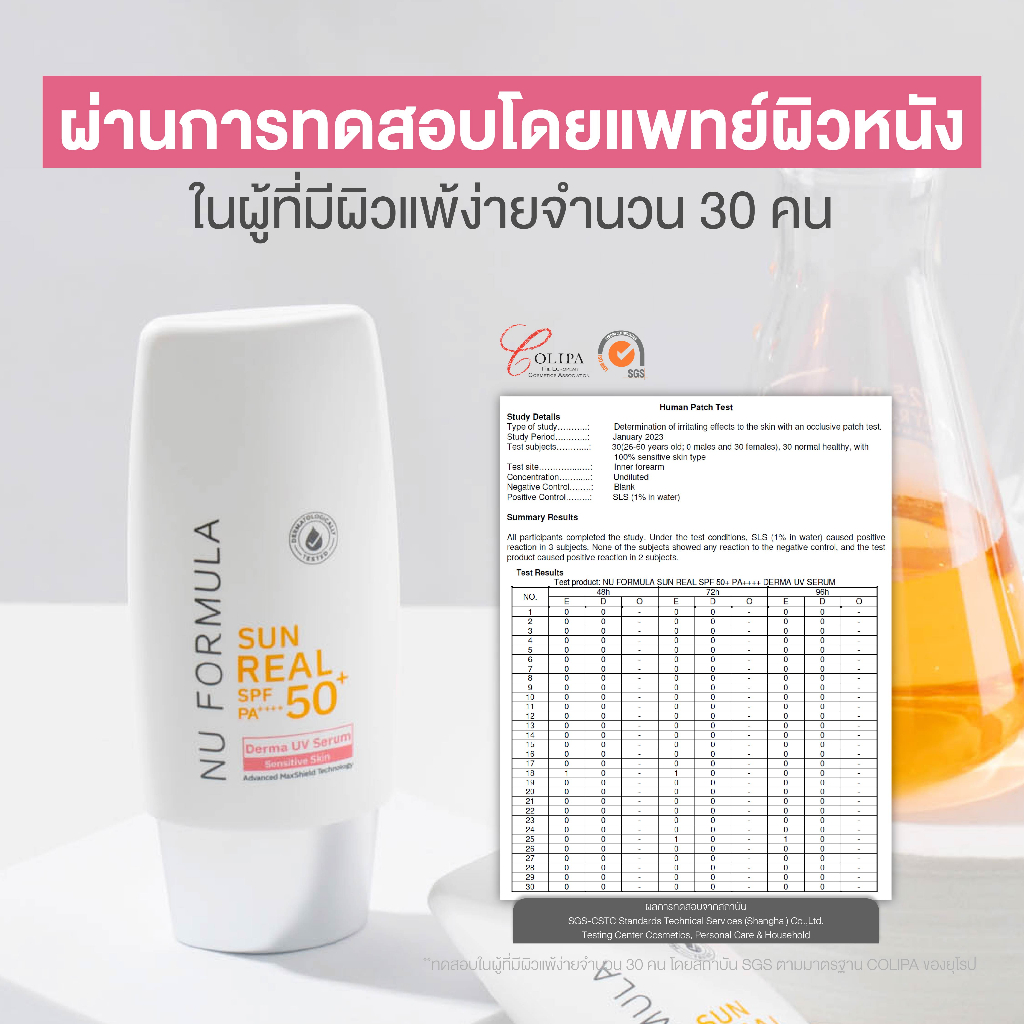 Nu Formula Sun Real SPF 50 PA Derma UV Serum 40g. นูฟอร์มูล่า กันแดดเซรั่ม สำหรับผิวแพ้ง่าย ...