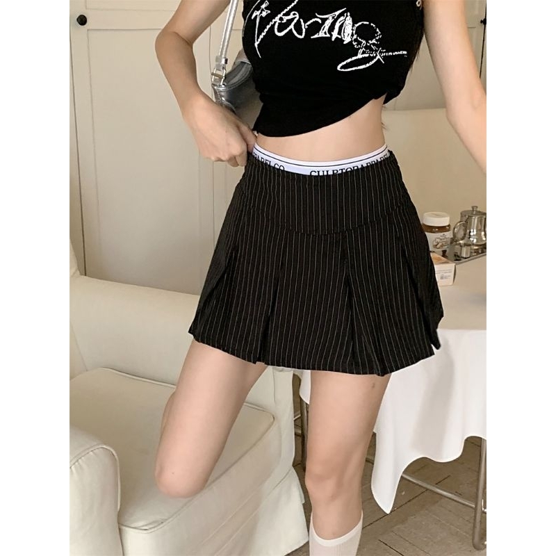 Vogueพร้อมส่ง กระโปรงกางเกงเทนนิส ลายทางเอวยืด SMLXLใส่ง่าย Y2K ...