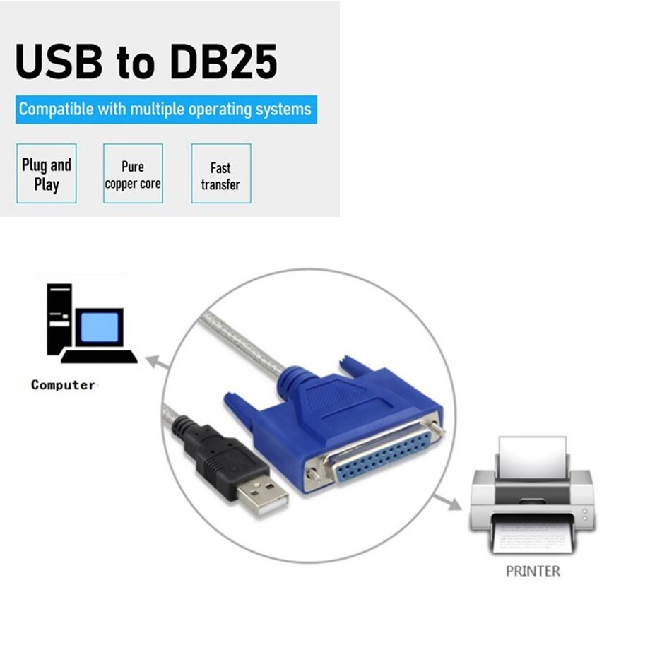 สายแปลง USB to Printer DB25 25-Pin Parallel Port Cable Adapter ( 150cm USB To 25Pin DB25 Female ...