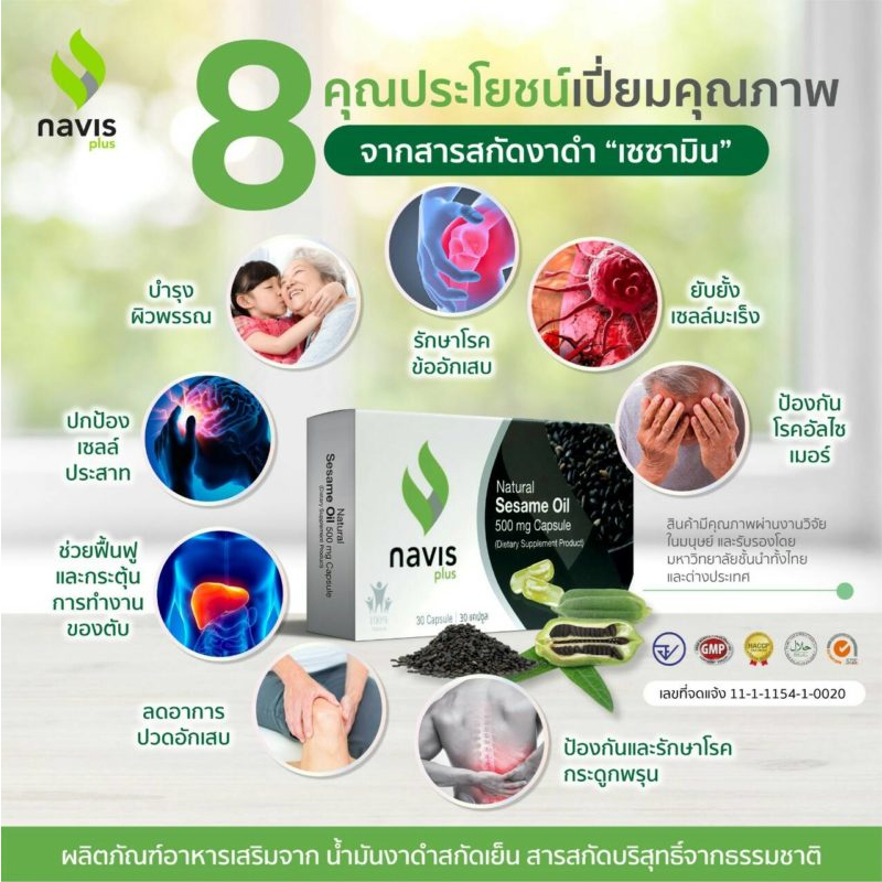 พร้อมส่ง Navis Plus น้ำมันงาสกัดเย็น ขนาด 30 แคปซูล จำนวน 3 กล่อง - mv ...