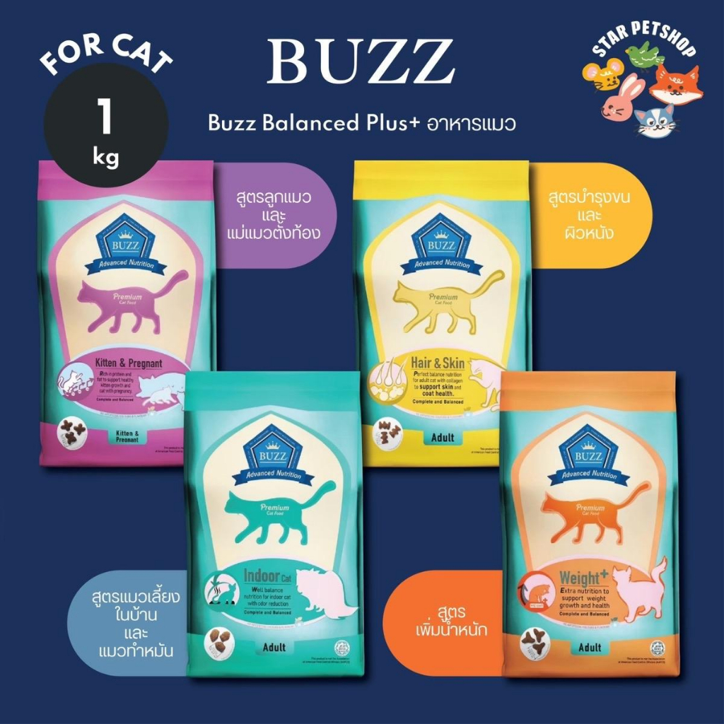 Buzz Balanced Plus อาหารแมว บัซซ์ สูตรบำรุงเฉพาะ ขนาด 1 กิโลกรัม สำหรับ ...