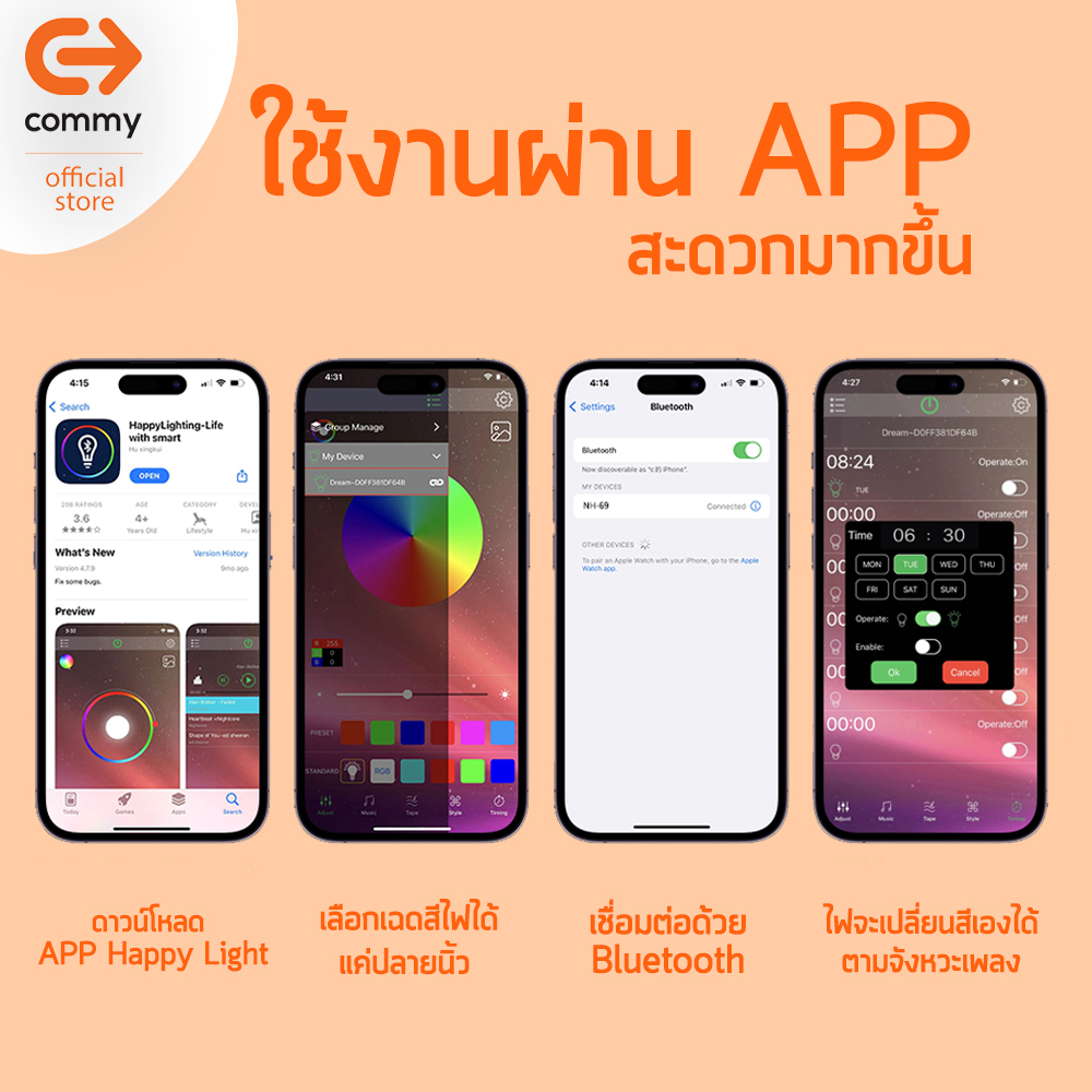 Commy Smart Home 4-In-1 Speaker สมาร์ทโฮม ลำโพง นาฬิกา ชาร์จไร้สาย ปรับไฟได้ 16 ล้านสี ลำโพง G ...