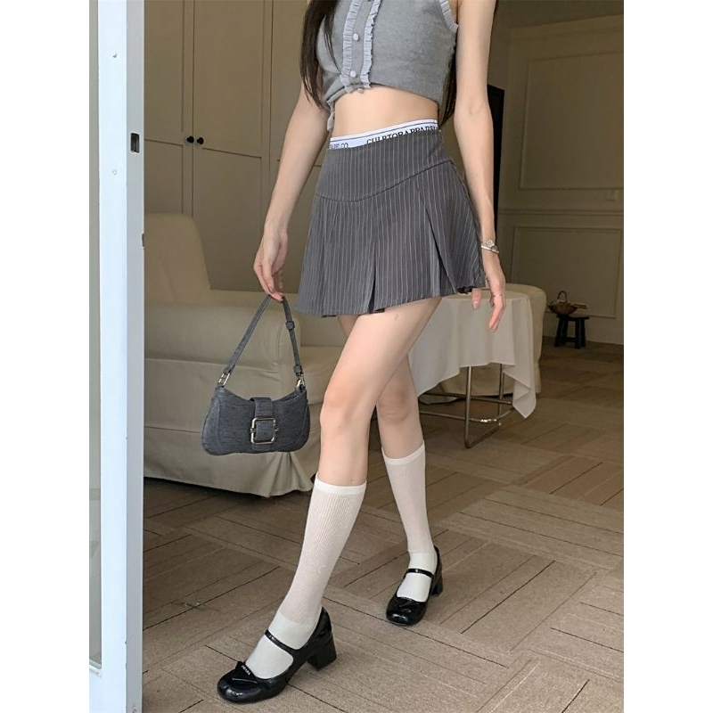 Vogueพร้อมส่ง กระโปรงกางเกงเทนนิส ลายทางเอวยืด SMLXLใส่ง่าย Y2K ...