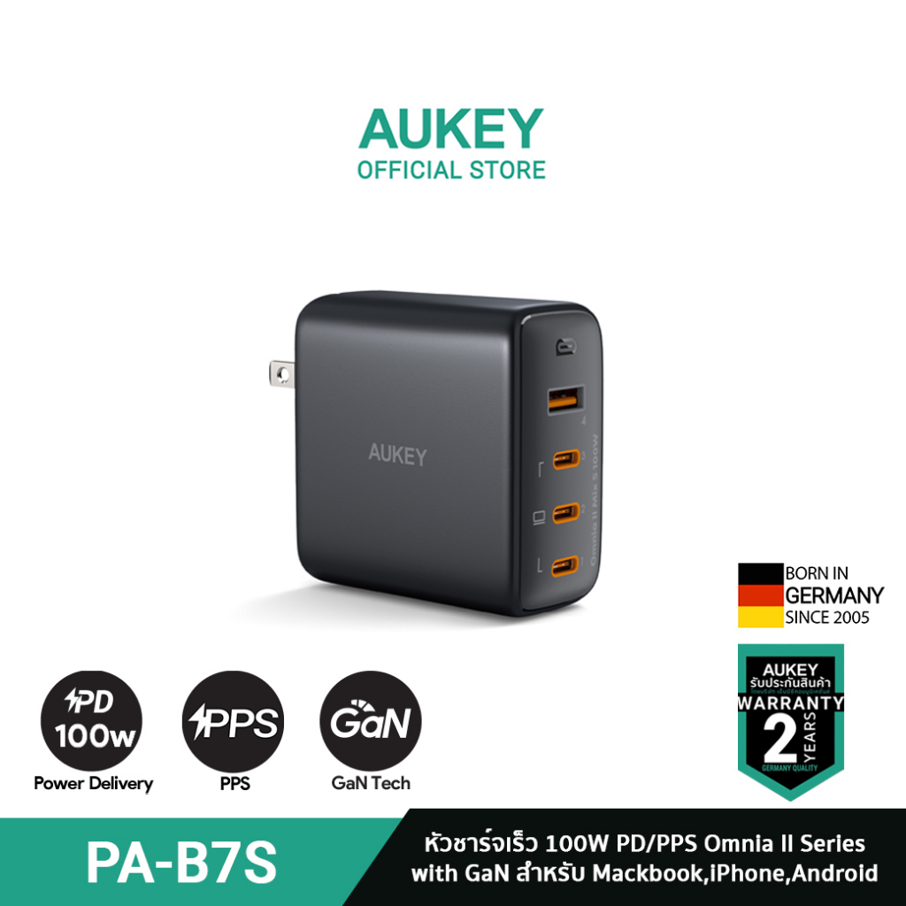 AUKEY PA-B7S หัวชาร์จเร็ว 100W Omnia II Series With GaN3 Power Tech หัวชาร์จเร็ว iPhone 141312 ...