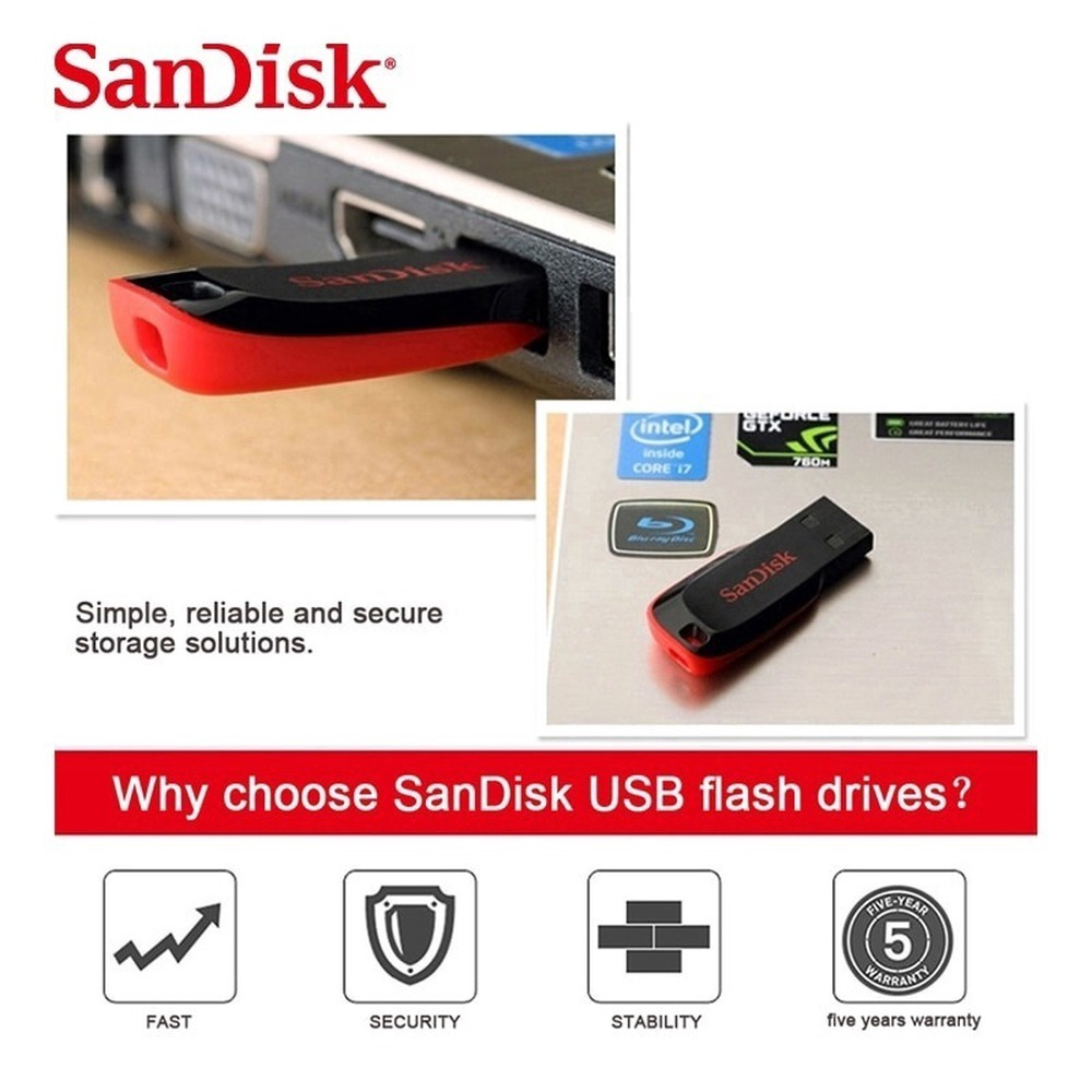 แฟลชไดร์ฟ Flash Drive แฟลชดิสก์ Flash Disk USB 2.0 Cruzer Blade 8GB 16GB 32GB 64GB 128GB ...