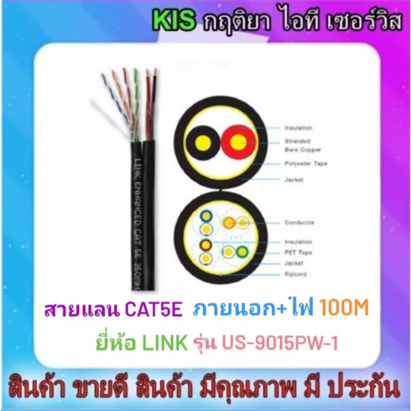 สายแลน สายUS-9015PW-1 Link CAT5e UTP Cable (100m.Box) Outdoor Power ...