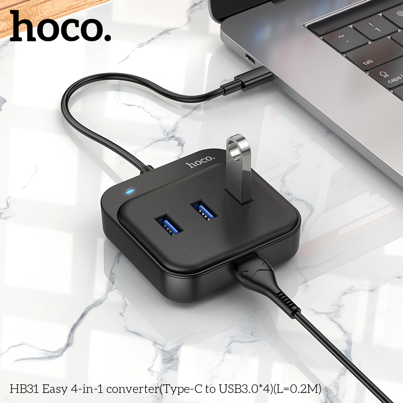 HOCO HB31 Hub USB 4 ช่อง แบบ Type-C to USB 3.0 *4 รองรับ คอมพิวเตอร์ ...