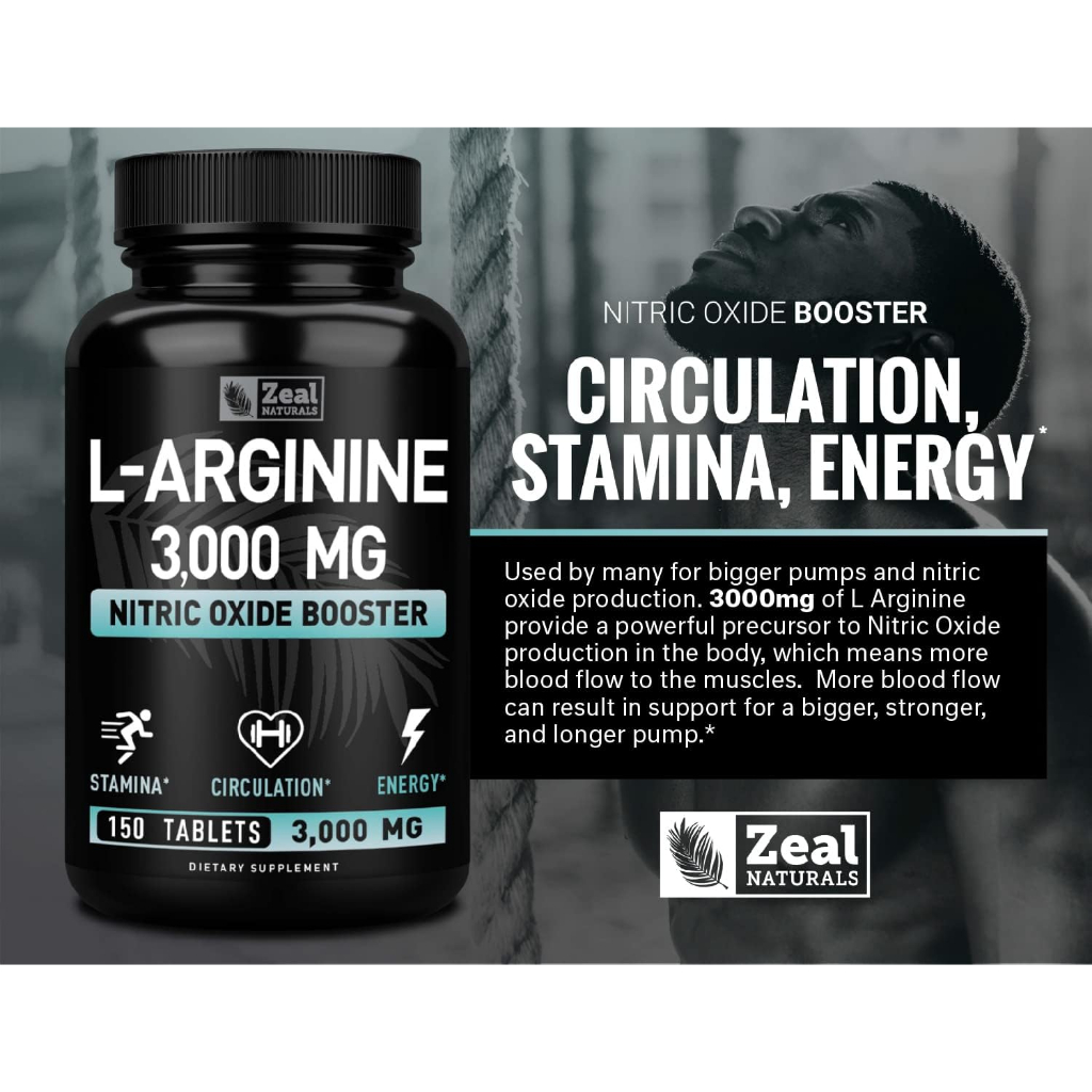 Zeal Naturals L Arginine 3000mg (150 Tablets 1000mg) Maximum Dose L ...