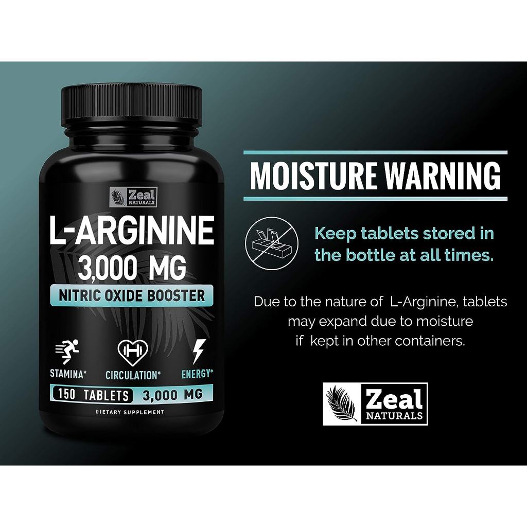 Zeal Naturals L Arginine 3000mg (150 Tablets 1000mg) Maximum Dose L ...