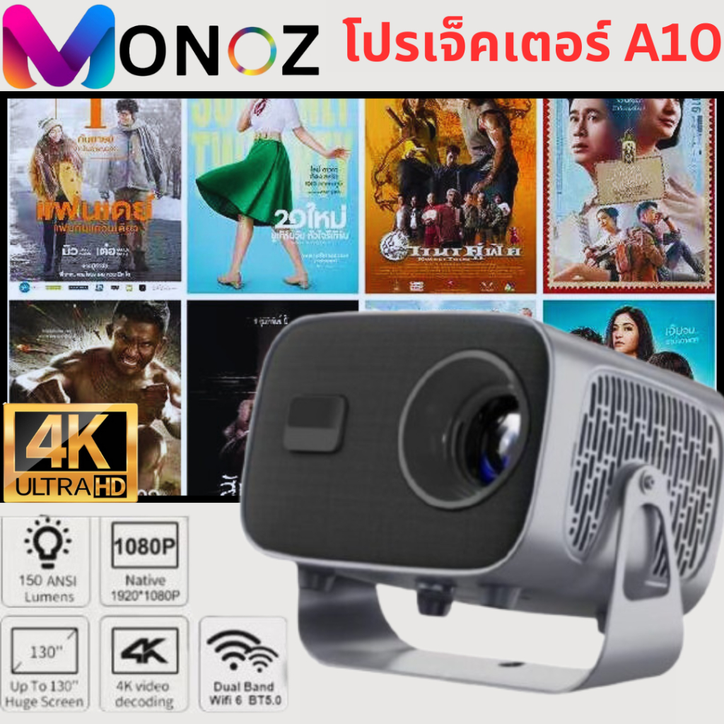 MONOZ A10K11 โปรเจ็กเตอร์ 4kมินิโปรเจคเตอร ความละเอียด 1080P แบบพกพา ...