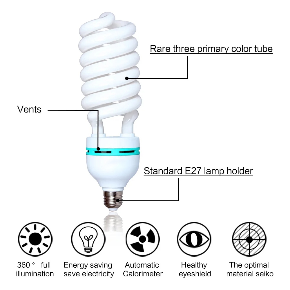 Spiral Fluorescent Light Bulb 135W 5500K Daylight CRI90 E27 Socket ...