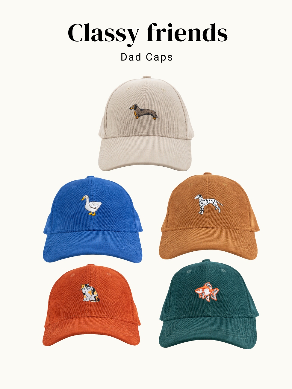 Classy - หมวกแก็ปผ้าลูกฟูก ปักลาย Col. Classy Friends รุ่น Dad Caps ...