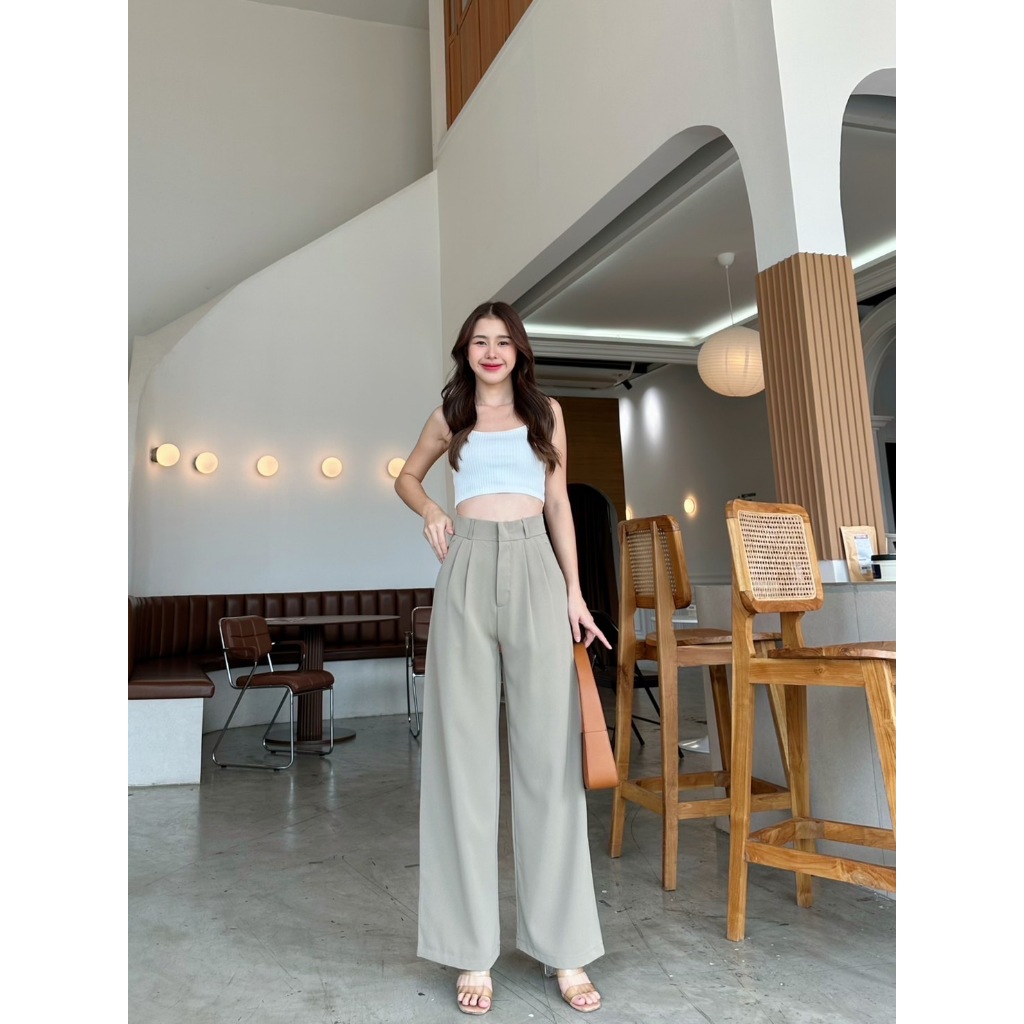 WT15 รุ่น Classic Pants กางเกงทรงกระบอก ใหญ่ กางเกงเอวสูง ผู้หญิง เก็บ ...