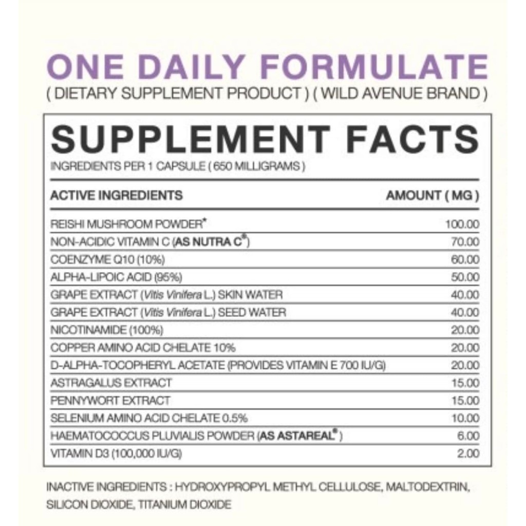 WILD AVENUE ONE DAILY FORMULATE 30 แคปซูล Astareal Nmn Resveratrol ...