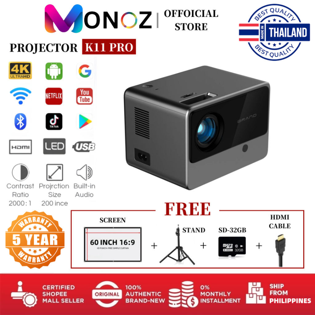 พูดคุยกับเราและเพลิดเพลินกับคูปองMONOZ LCD Projector K11 1080P HD ...