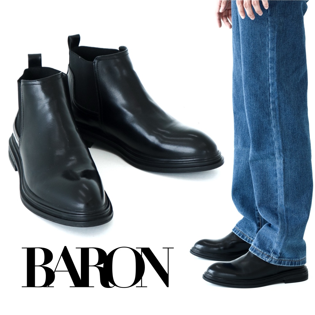 BARON BOOTS Black Leather Shoes รองเท้าหนังวัวหัวแหลม หุ้มส้น - BARON ...