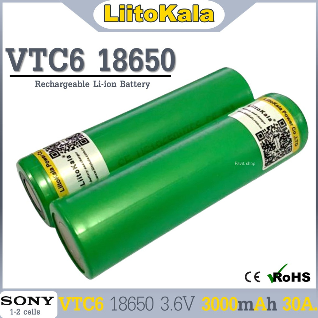 หัวแบน ถ่านชาร์จ 18650 Sony VTC6 3000mAh lithium battery แท้รับประกัน ...
