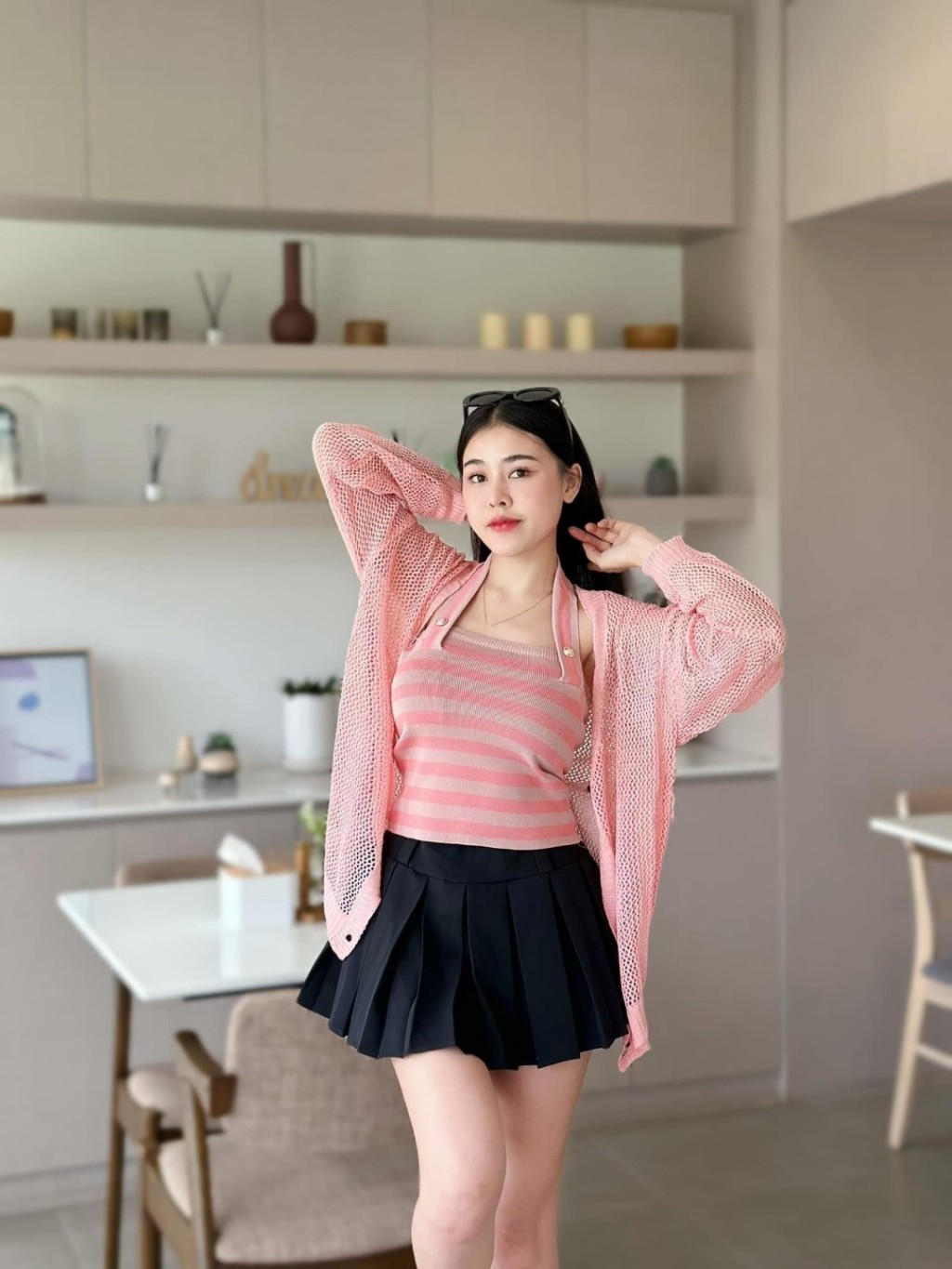 SpinnyHouse????ชุดเซ็ต2ชิ้น เสื้อสายเดี่ยวผ้าไหมพรมยืด+เสื้อคลุมถักรู สาวอวบใส่ได้ ???? ใส่ออก ...