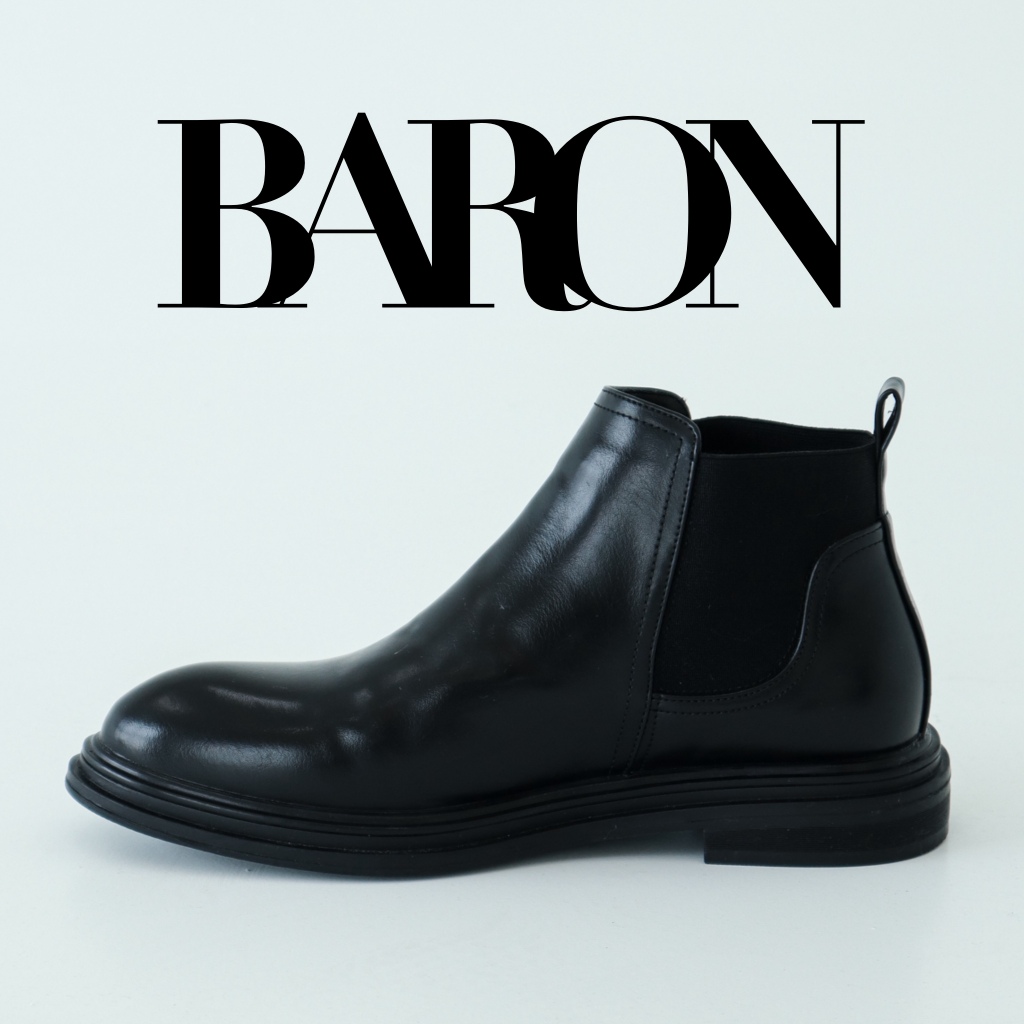 BARON BOOTS Black Leather Shoes รองเท้าหนังวัวหัวแหลม หุ้มส้น - BARON ...