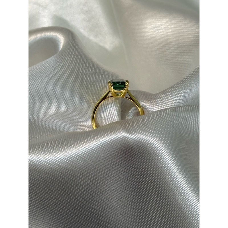 แหวน Tourmaline green Emerald cut 4 กะรัต S925 Gold 14K สไตล์คลาสสิค - medusa.jewelry - ThaiPick