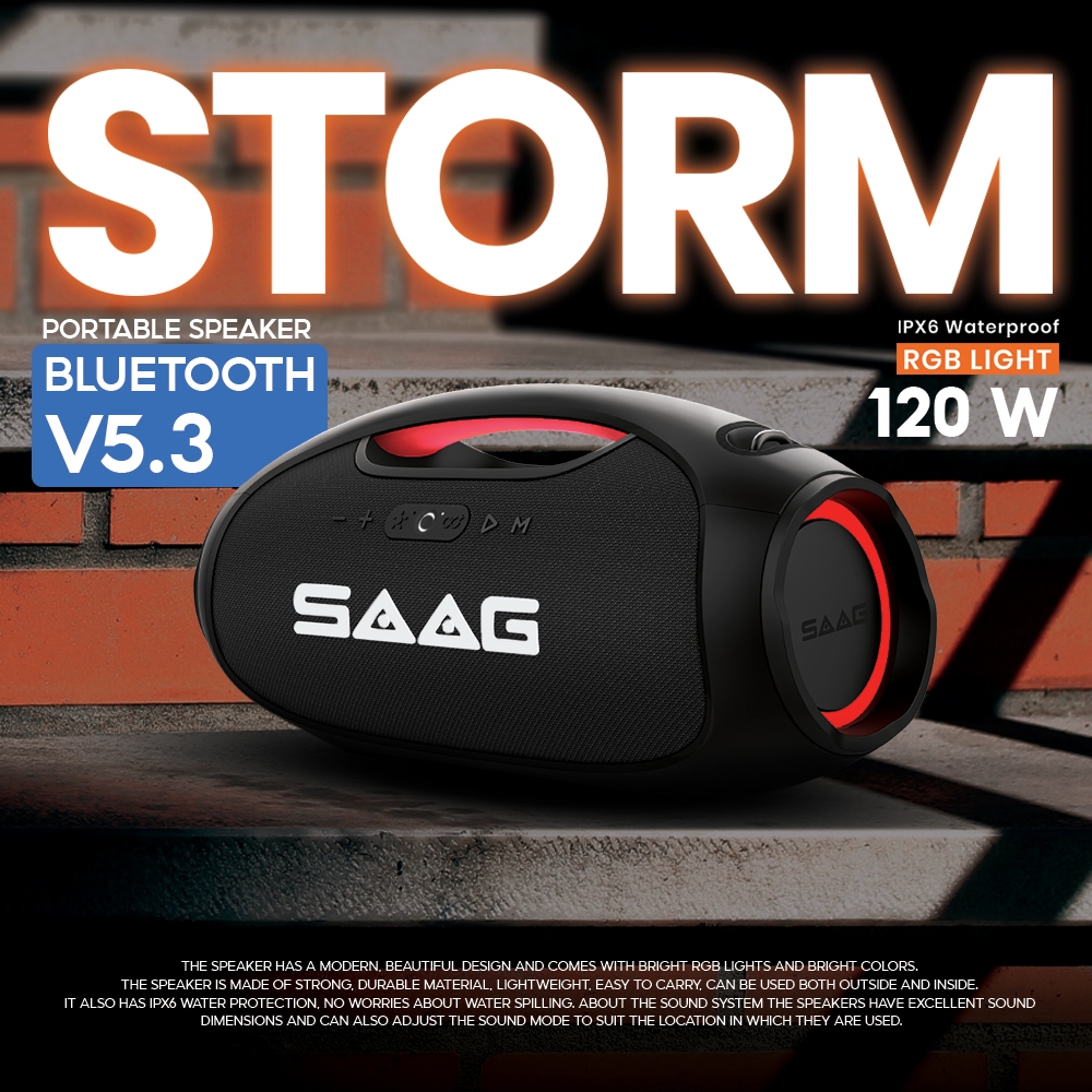 SAAG Bluetooth Speaker Storm ลำโพงบลูทูธ กันน้ำ ไฟRGB เบสแน่น ลำโพงพกพา - Neolution E-Sport ...