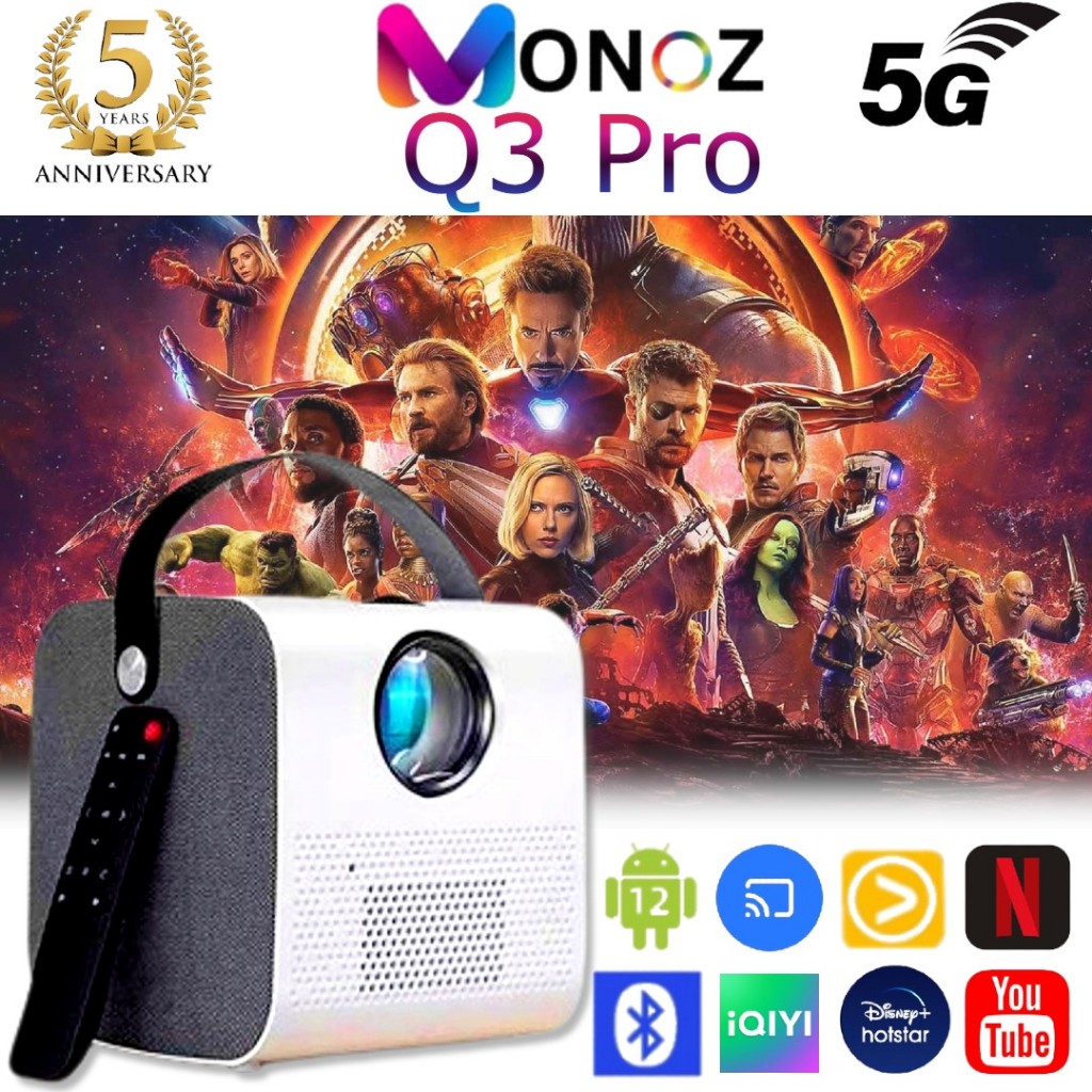 MONOZ โปรเจคเตอร์ Q3 Pro Full HD 4K 1080P สามารถเชื่อมต่อกับโทรศัพท์ ...